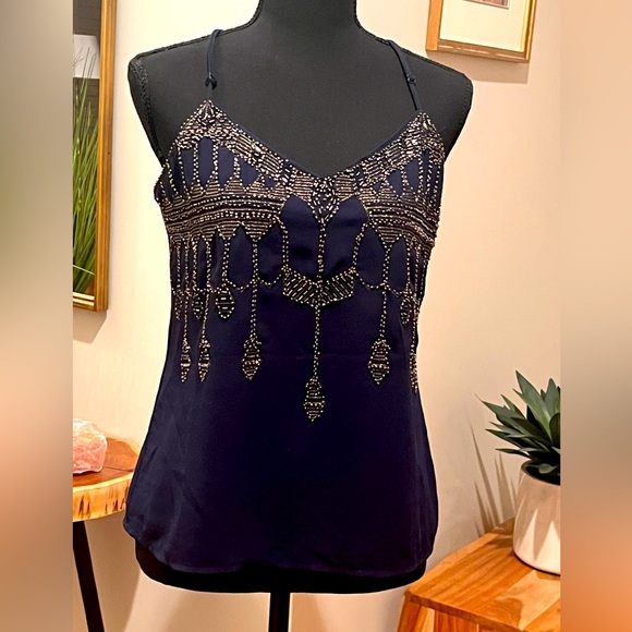 Tops | Custom Beaded Navy Tank | Poshmark